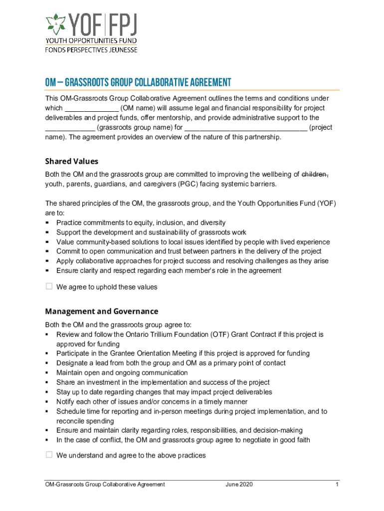 Fillable Online OMGrassroots Group Collaborative Agreement. OMGrassroots Group Collaborative ...