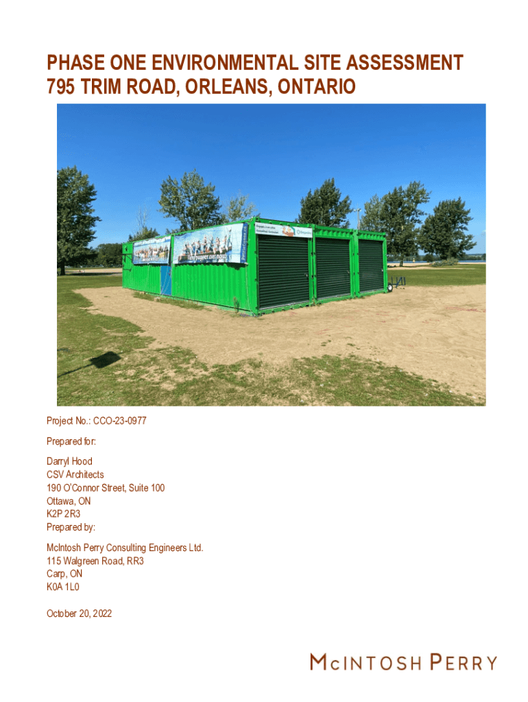 Fillable Online Phase One Environmental Site Assessment 795 Trim Road ...