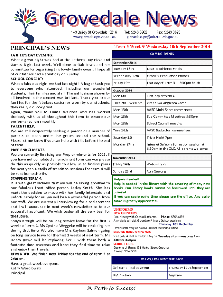 Fillable Online grovedaleps vic edu Grovedale Primary School - 143 ...