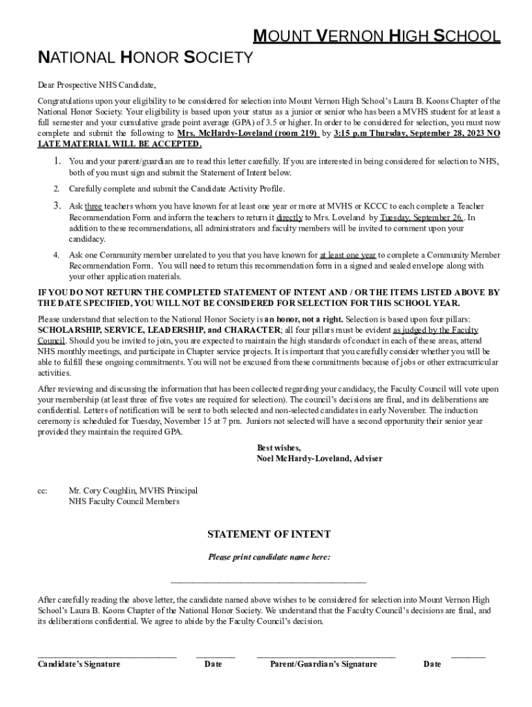 Fillable Online Mount Vernon Students Inducted into National Honor Society. Fax Email Print ...