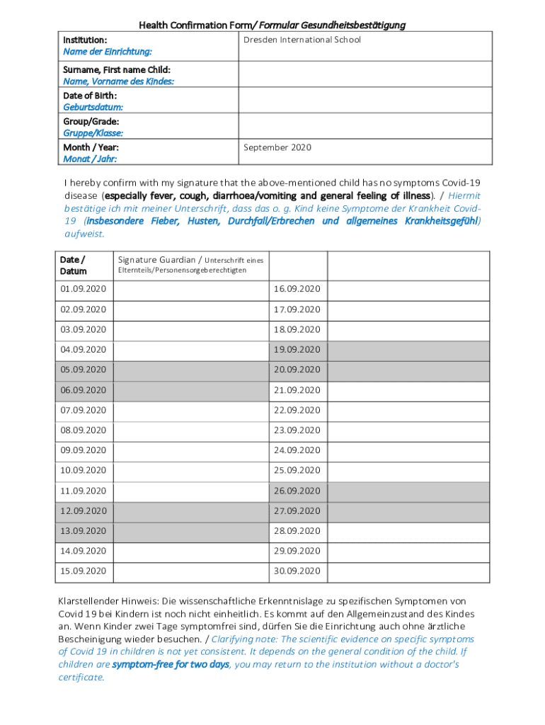 Ausfüllbar Online Health Confirmation Form/ Formular ...