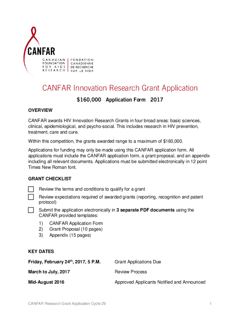 Fillable Online canfar's innovation research grant (cycle 31) request ... Fax Email Print ...