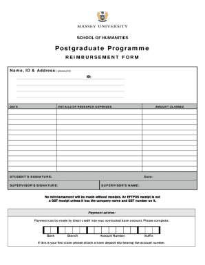 Fillable Online Postgraduate Reimbursement Form Fax Email Print - pdfFiller