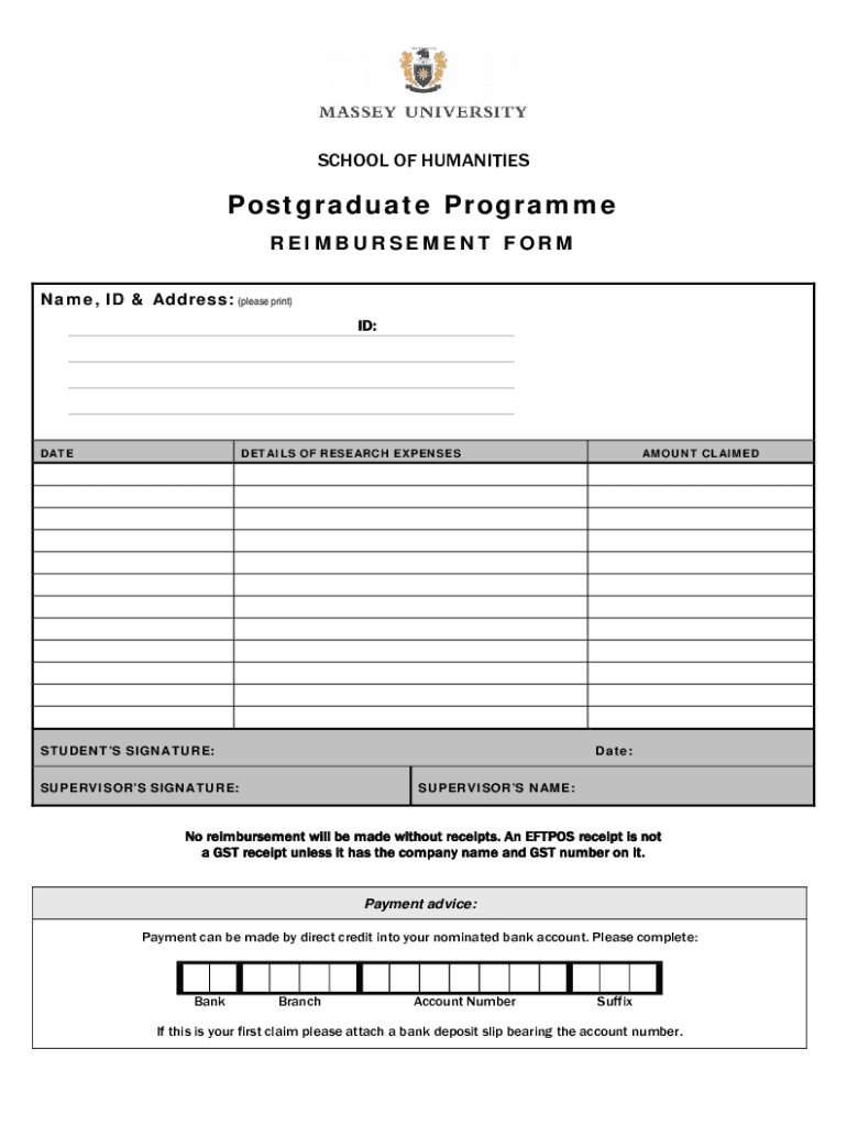Fillable Online Postgraduate Reimbursement Form Fax Email Print - pdfFiller