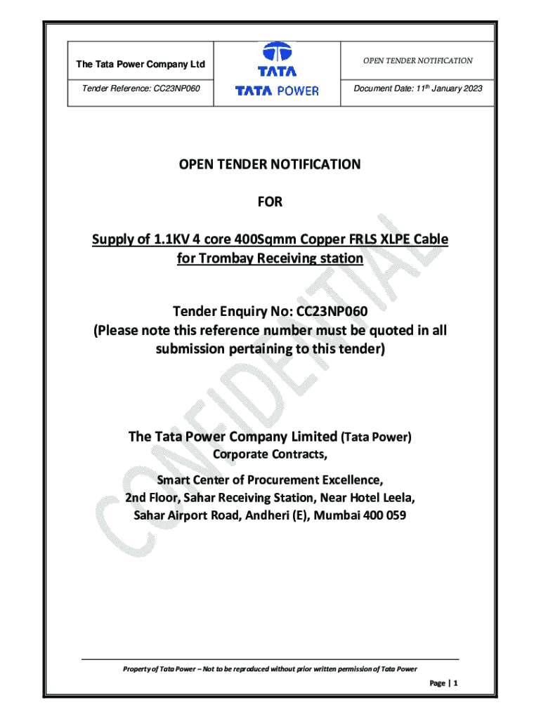 Fillable Online OPEN TENDER NOTIFICATION FOR Supply of 1.1KV 4 ... Fax ...