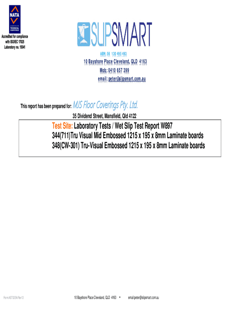 Fillable Online Laboratory Tests / Wet Slip Test Report W897 344(711 ...