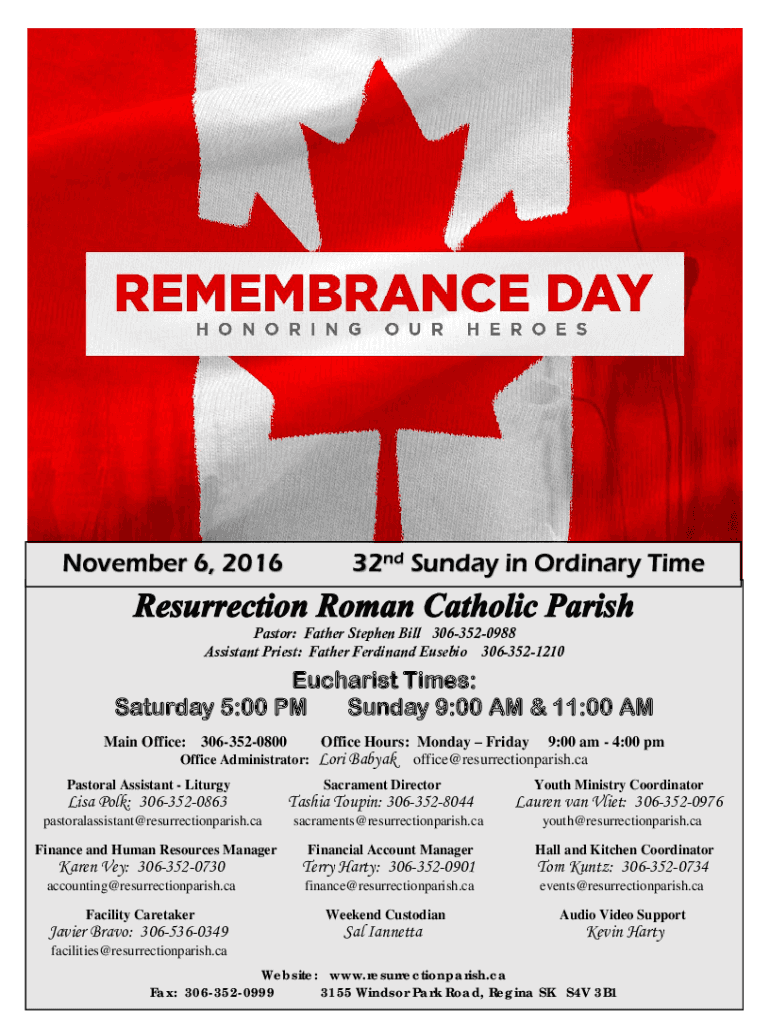 Fillable Online Assistant Priest: Father Ferdinand Eusebio 306-352-1210 ...