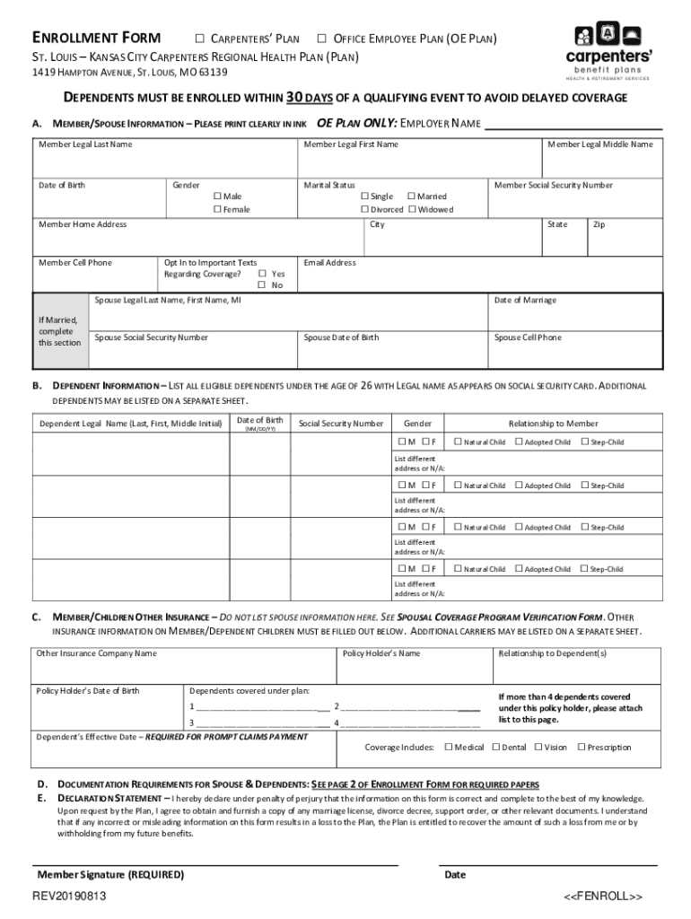 Fillable Online Carpenters Health & Welfare Trust Fund of St Louis Fax ...