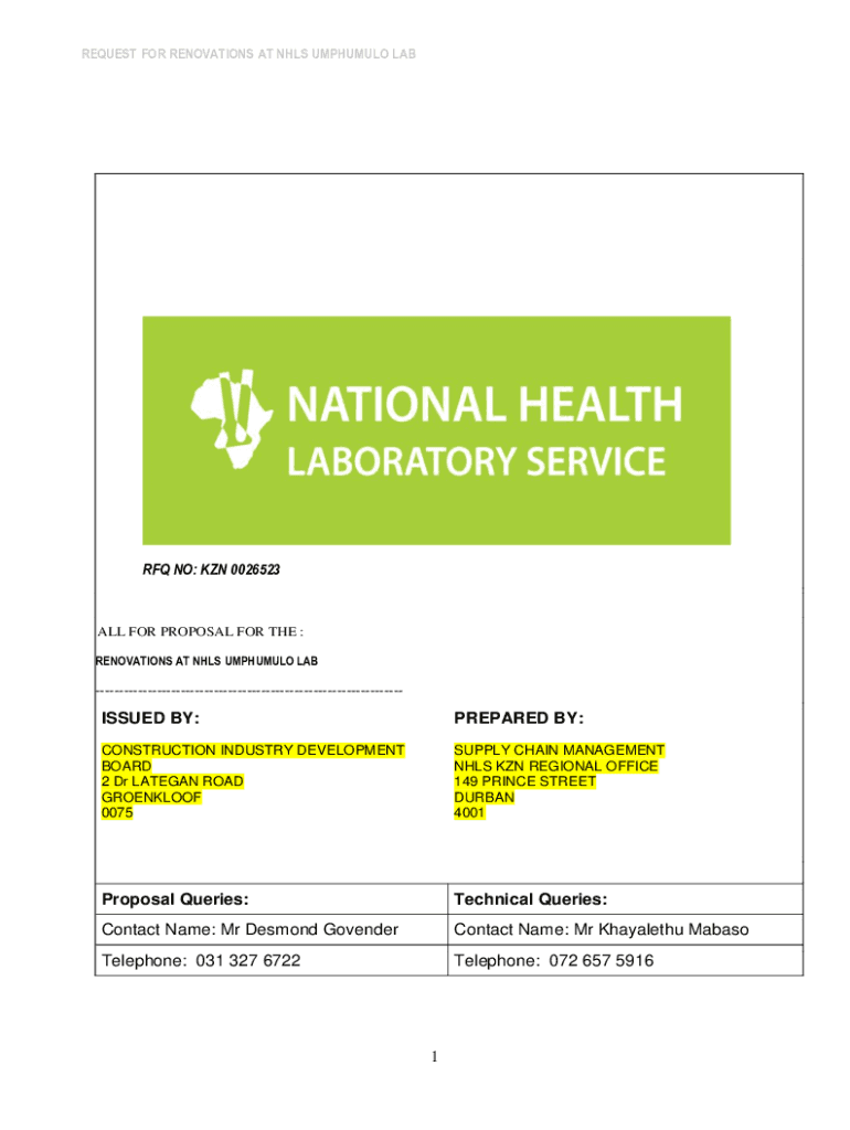 Fillable Online Request for for Renovations at Nhls Umphumulo ...