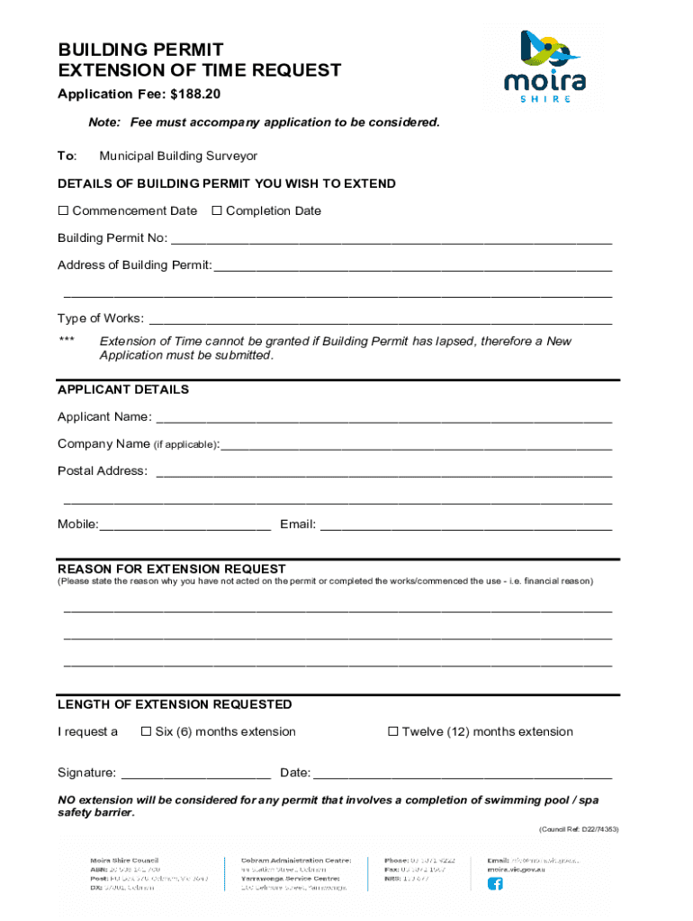 Fillable Online Extension of Time to Complete Building Works ...