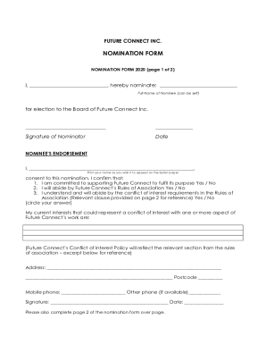 Fillable Online NOMINATION FORM - Future Connect Fax Email Print - pdfFiller
