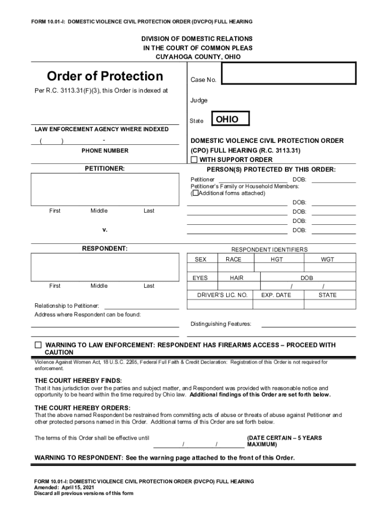 Fillable Online domestic cuyahogacounty 01-I: DOMESTIC VIOLENCE CIVIL PROTECTION ORDER (DVCPO ...