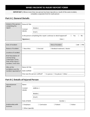 Fillable Online wh&s incident & injury report form Fax Email Print ...