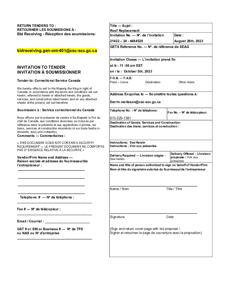 Fillable Online bidreceiving.gen-ont-401csc-scc.gc.ca INVITATION TO TENDER ... Fax Email Print ...