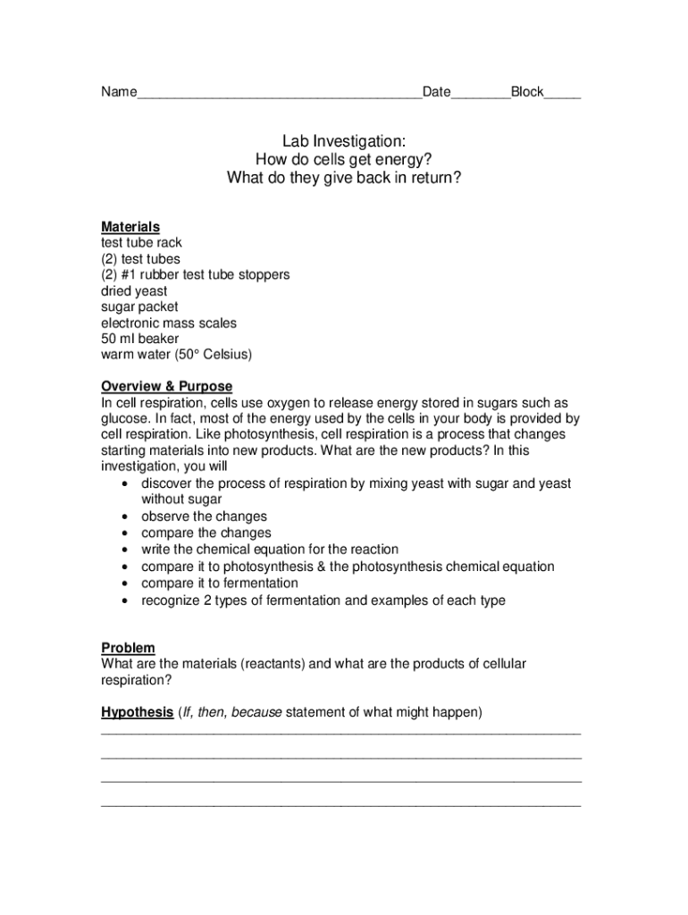 Fillable Online How do cells get energy? What do they give back in return? Fax Email Print ...