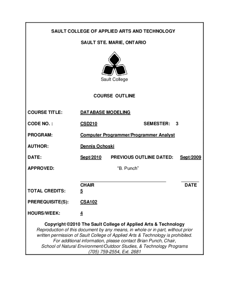 Fillable Online Course Outline Csd220 Database Programsql Fax Email Print Pdffiller