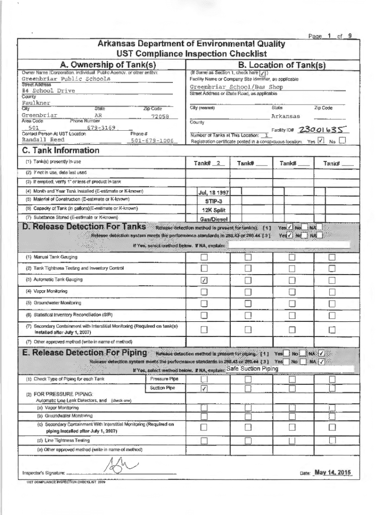 Fillable Online UST System Inspection Checklist - PDF Free Download Fax ...