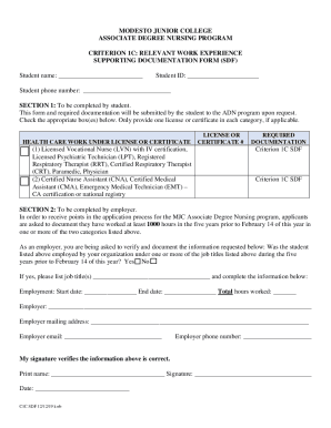 Fillable Online mjc yosemite cc ca criterion 1d: volunteer experience ...