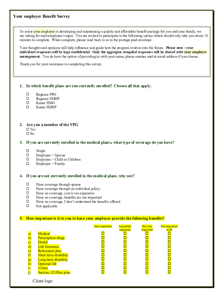 Fillable Online What to ask in your employee benefits survey Fax Email ...