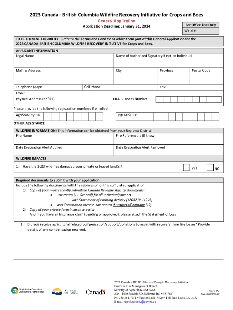 Fillable Online British Columbia Wildfire Recovery Initiative for Crops ...