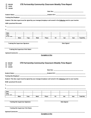 Fillable Online CTE Partnership Community Classroom Weekly Time Report ...