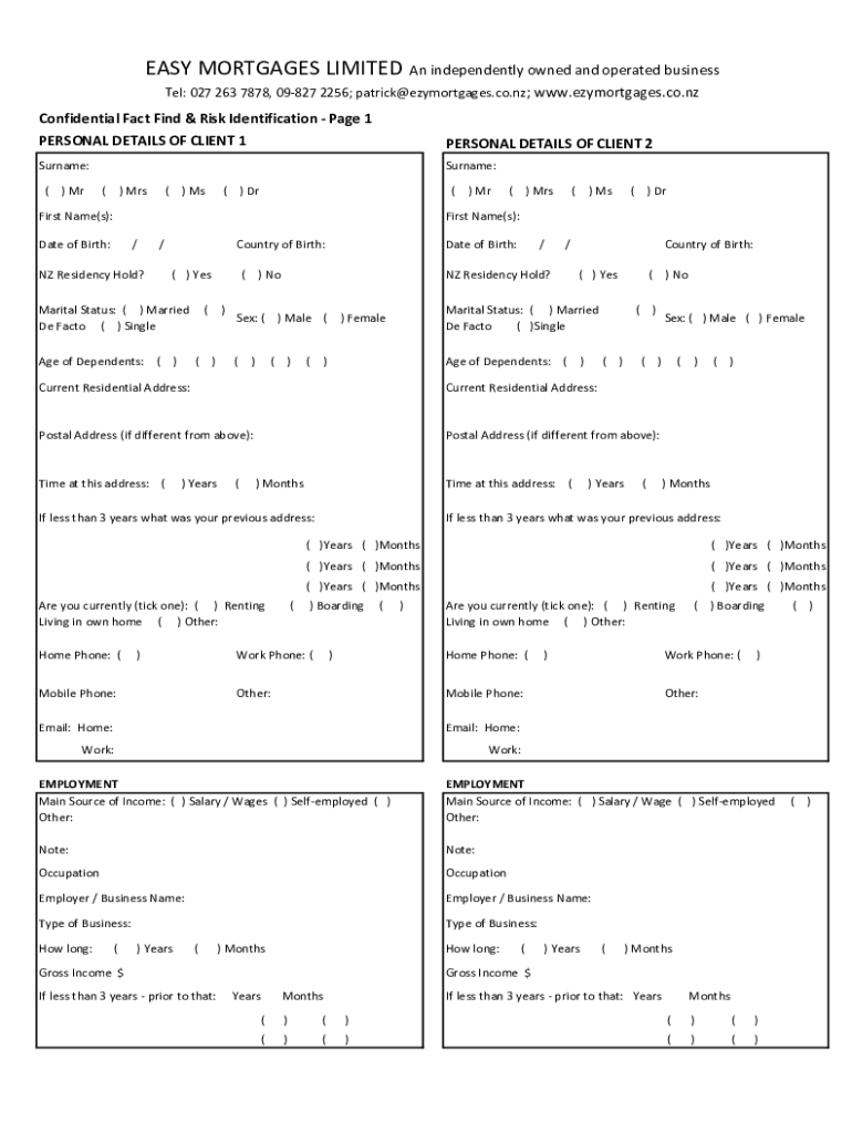 Fillable Online PERSONAL DETAILS OF CLIENT 2 PERSONAL DETAILS OF ...