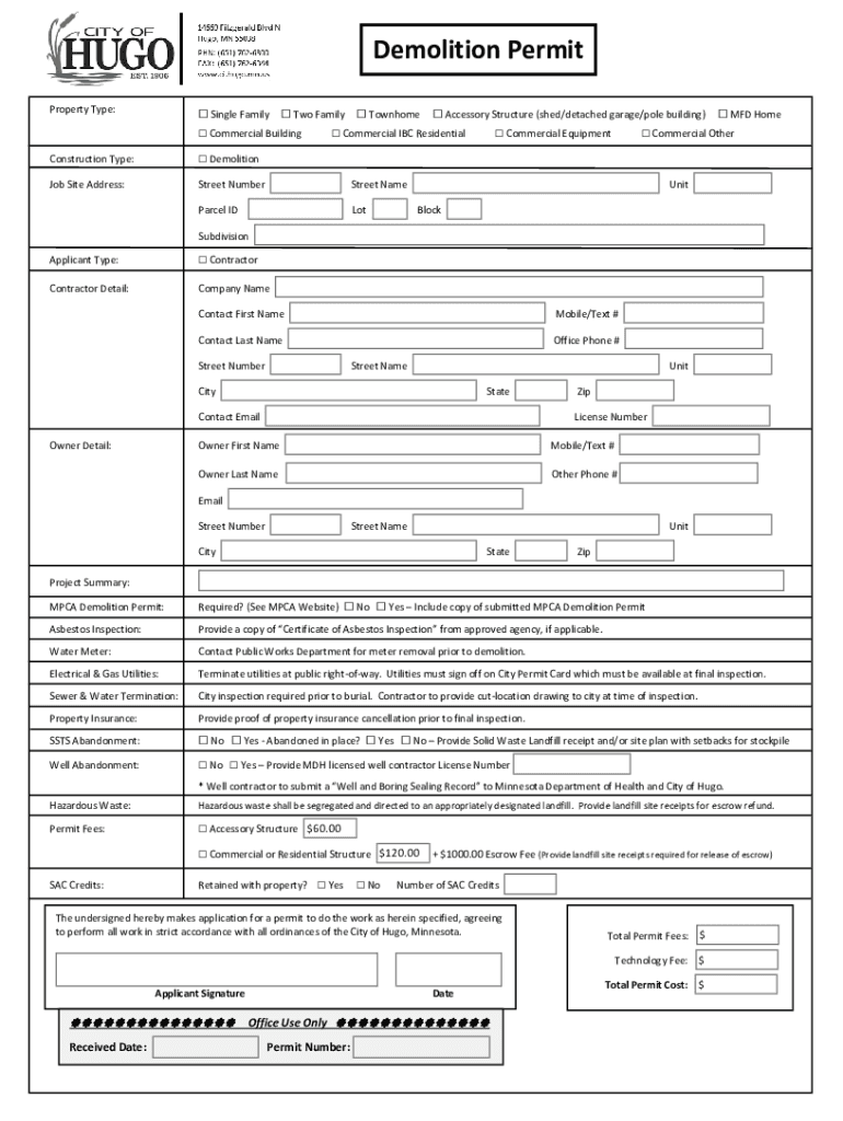 Fillable Online DEPARTMENT OF BUILDINGS DEMOLITION PERMIT ... Fax Email ...