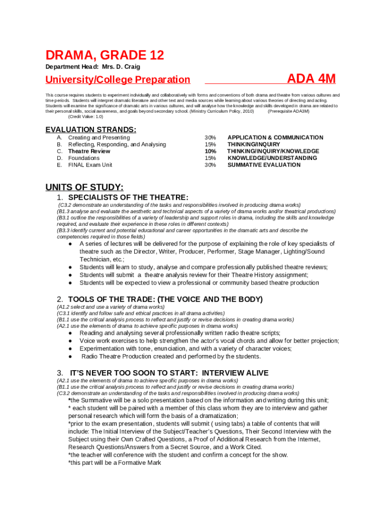 Fillable Online Course Listing - Department of Dramatic Art Fax Email Print - pdfFiller