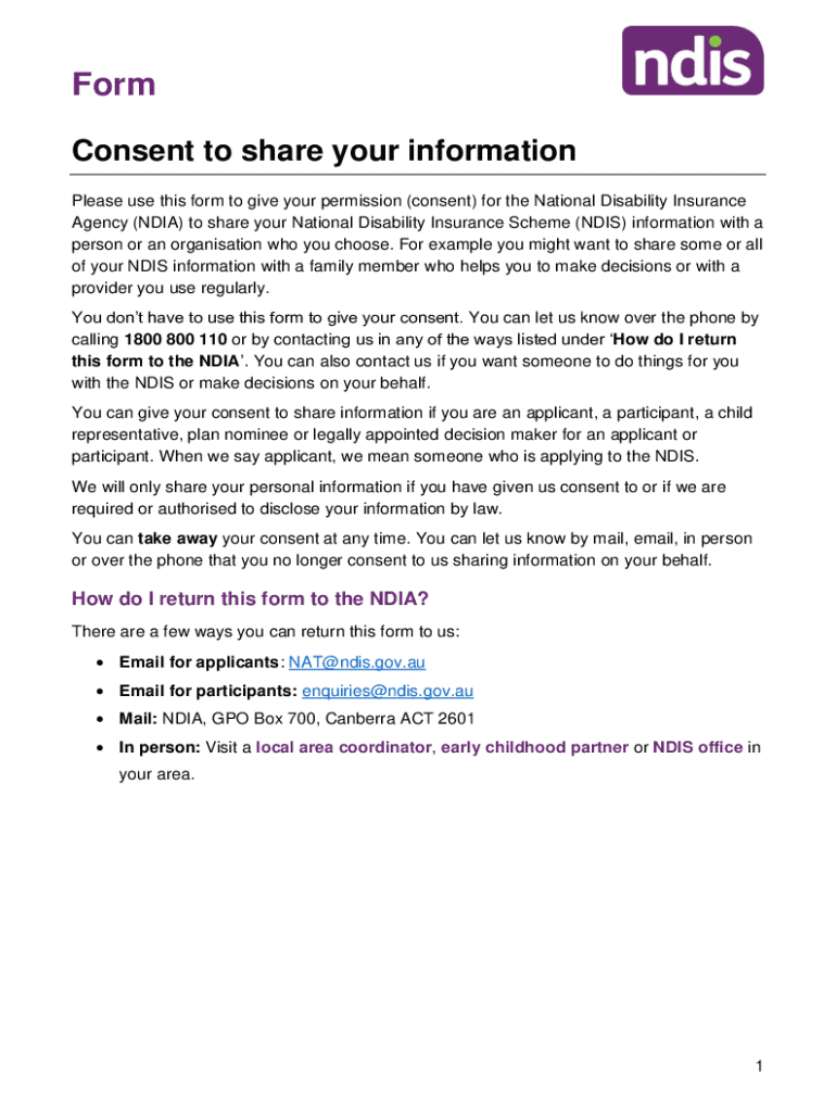 Fillable Online National Disability Insurance Scheme (NDIS) consent form Fax Email Print - pdfFiller