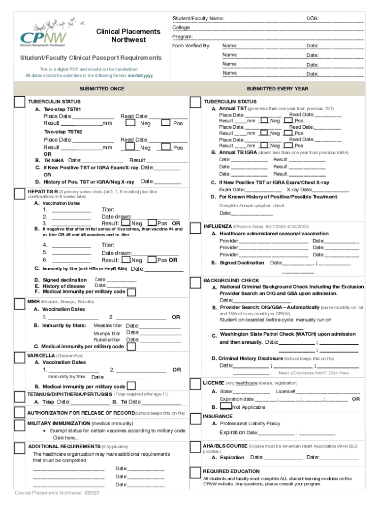 Fillable Online Free fillable Clinical Placements Northwest (Edmonds ... Fax Email Print - pdfFiller
