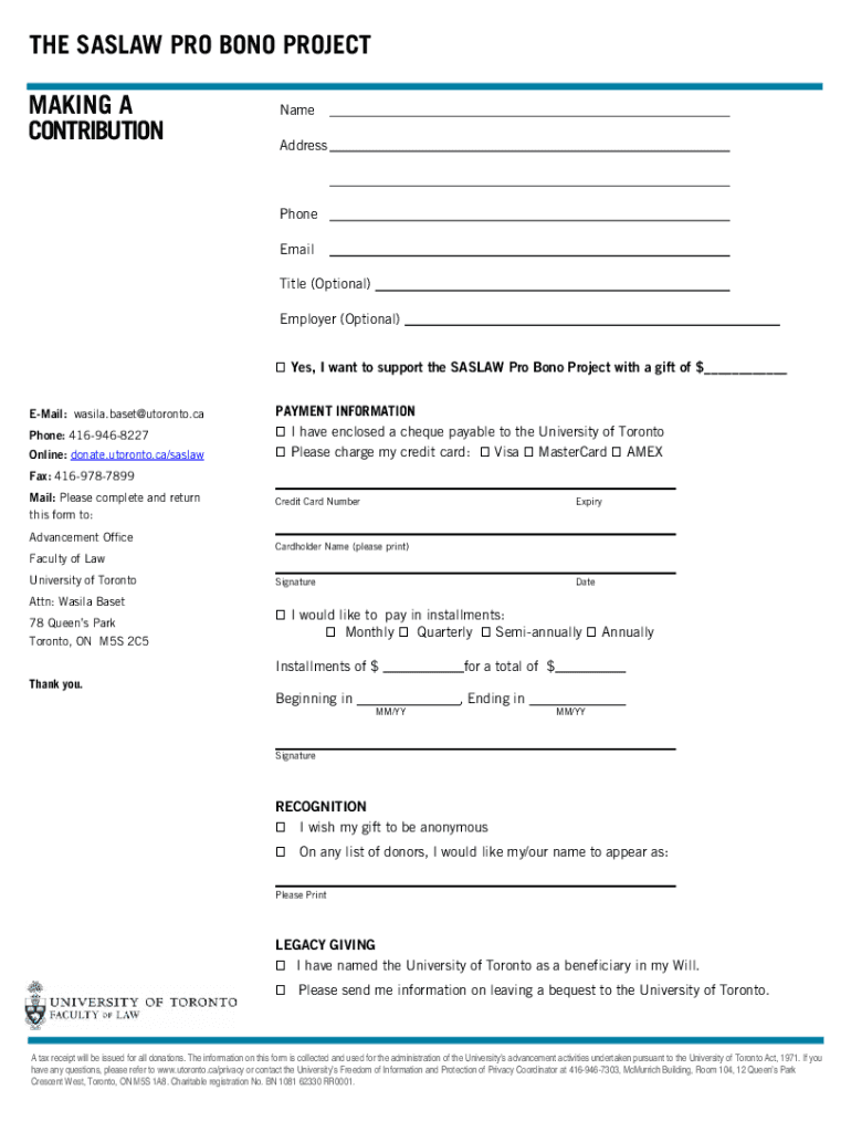 Fillable Online SASLAW Pro Bono Project Pledge Form.pub Fax Email Print ...