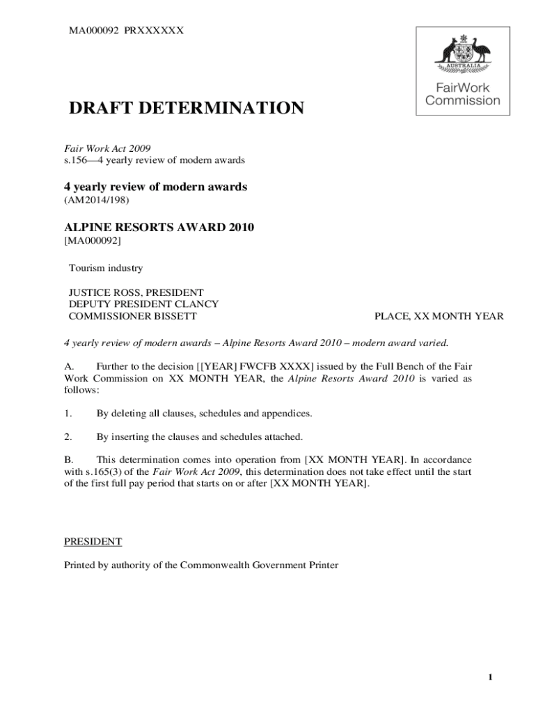 Fillable Online Draft determination - Annualised Wage Arrangements Fax ...