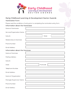 Fillable Online Early Childhood Learning & Development Sector Awards ...