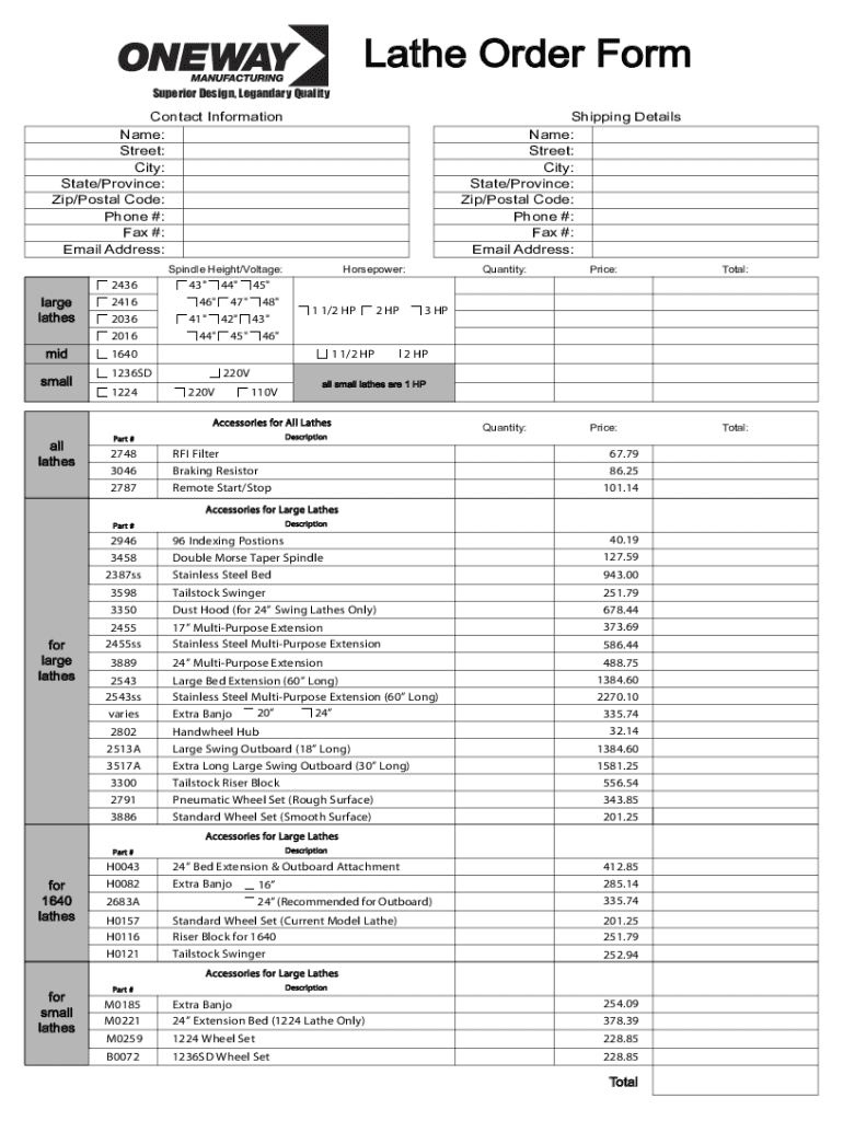 Fillable Online Lathe Order Form Fax Email Print - pdfFiller