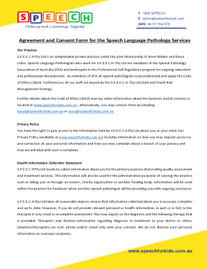 Fillable Online Agreement and Consent Form for the Speech Language ...