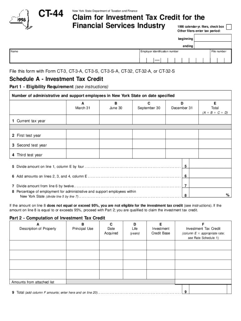 Fillable Online Instructions for Form CT-44 Claim for Investment Tax ...