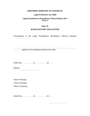 Fillable Online justice nt gov Form 3 Rule 19 INTERLOCUTORY APPLICATION ...