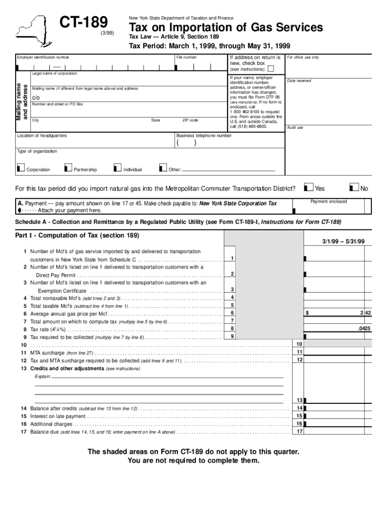 Fillable Online Form CT-189:03/99: Tax on Importation of Gas ... - Tax ...