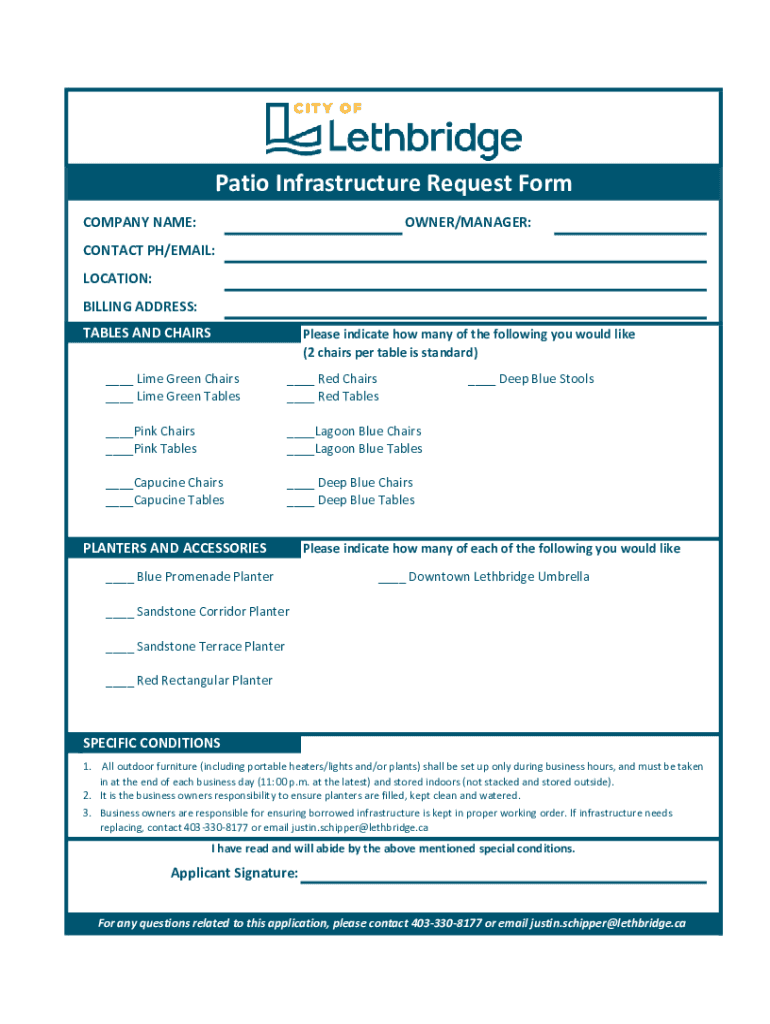 Fillable Online Patio Infrastructure Request Form Fax Email Print ...