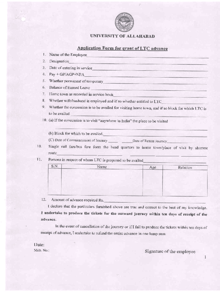 Fillable Online Appendix 1 Application form for grant of L T C advance Fax Email Print - pdfFiller