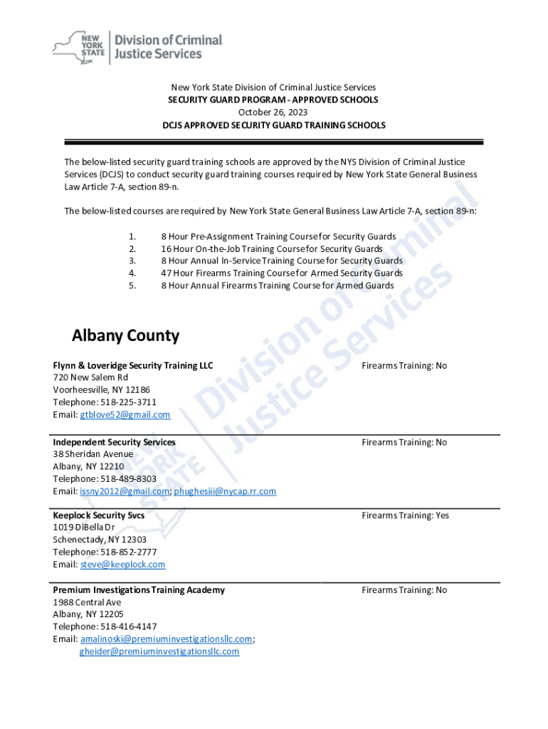 Fillable Online Security Guard Training Schools - New York State ...