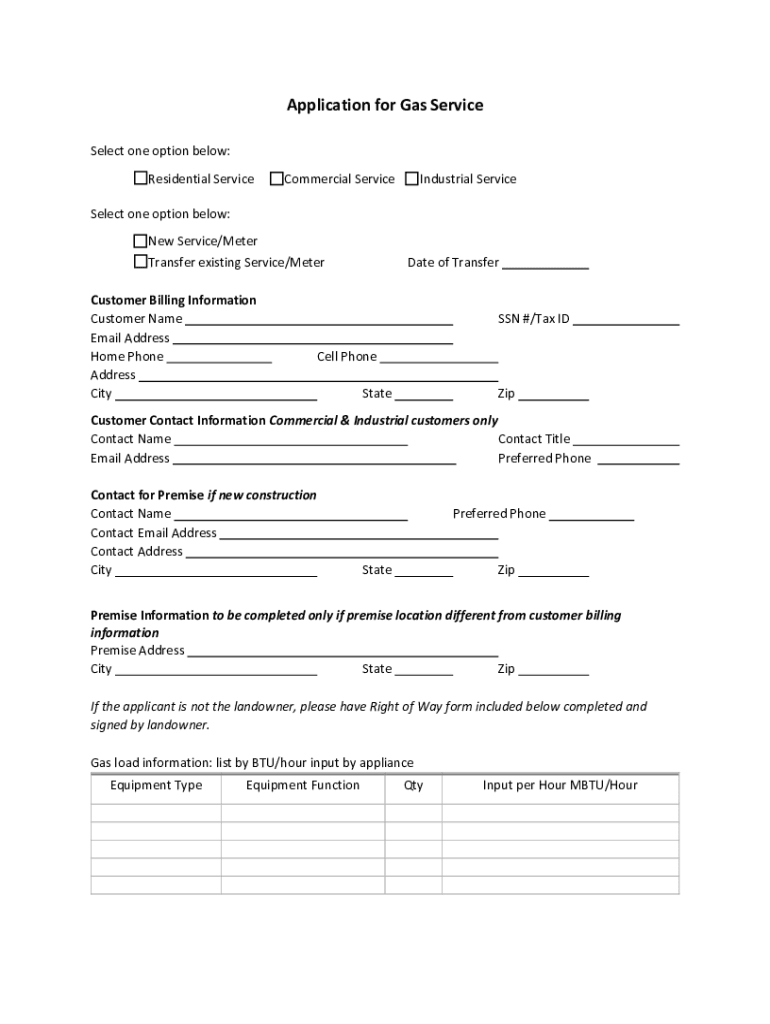 Fillable Online Service Line Installation - Natural Gas Fax Email Print - pdfFiller