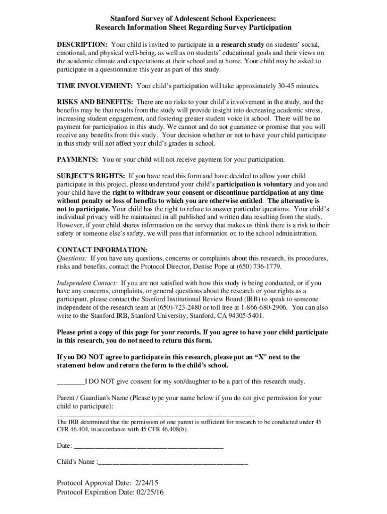 Fillable Online Research Information Sheet Regarding Survey Participation Fax Email Print ...