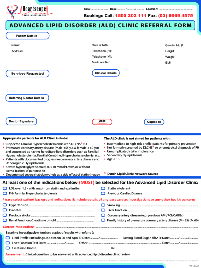 Fillable Online advanced lipid disorder (ald) clinic referral form Fax ...