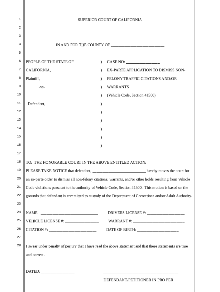 . Motion to Dismiss Traffic Doc Template | pdfFiller
