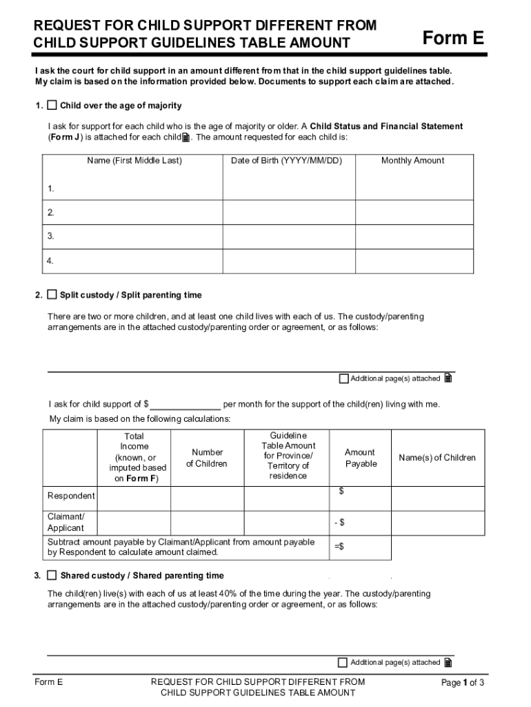 Fillable Online www2 gnb Form E - Request for Child Support different ...