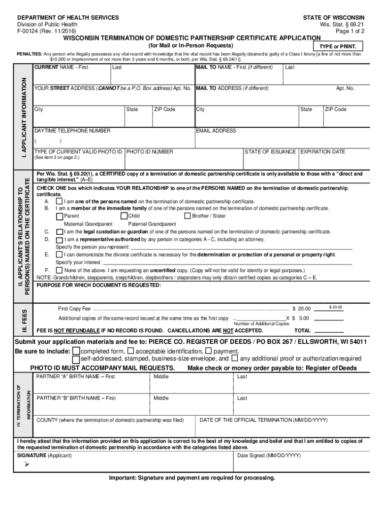 Fillable Online Termination of Domestic Partnership Certificate ...
