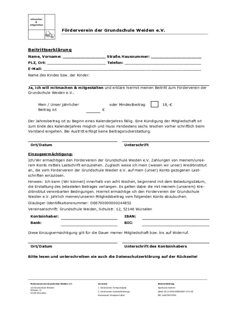 Ausfüllbar Online Grundschule Weiden Linden in Wrselen - Wir ber uns Fax Email Drucken - pdfFiller