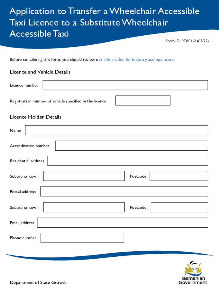 Fillable Online Application to Transfer a Wheelchair Accessible Taxi ...