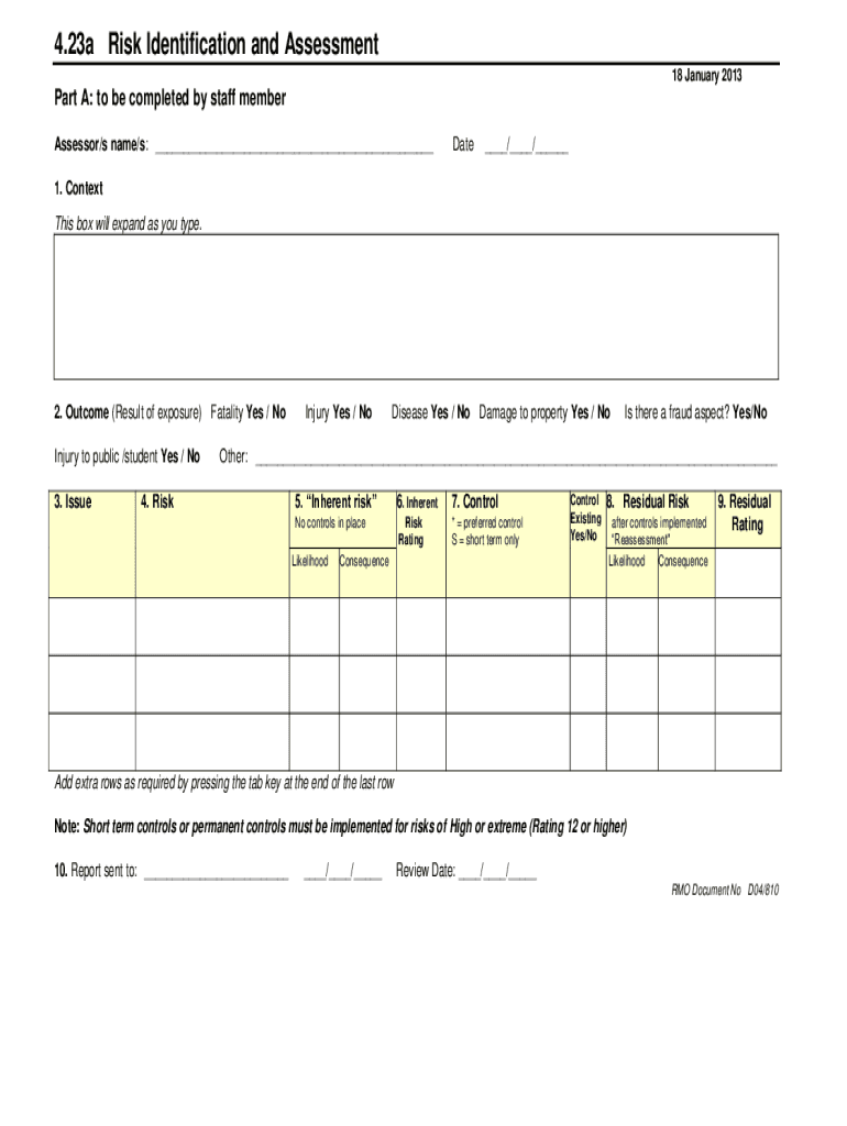 Fillable Online 4.23a Risk Assessment Form Fax Email Print - pdfFiller